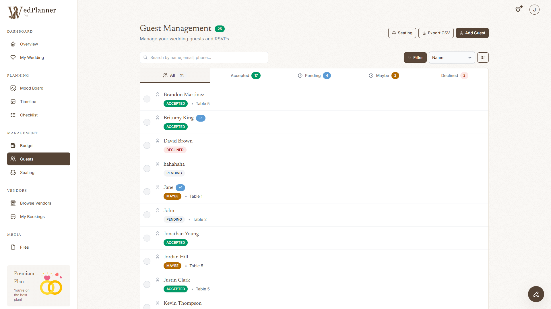 Guest Management - Manage Your Wedding Guest List | WedPlanner